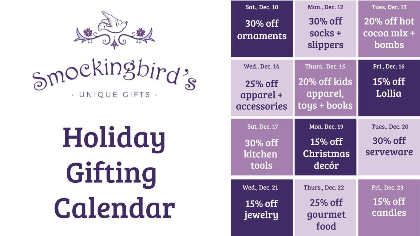 Smockingbird's Holiday Gifting Calendar – Smockingbird's Unique Gifts